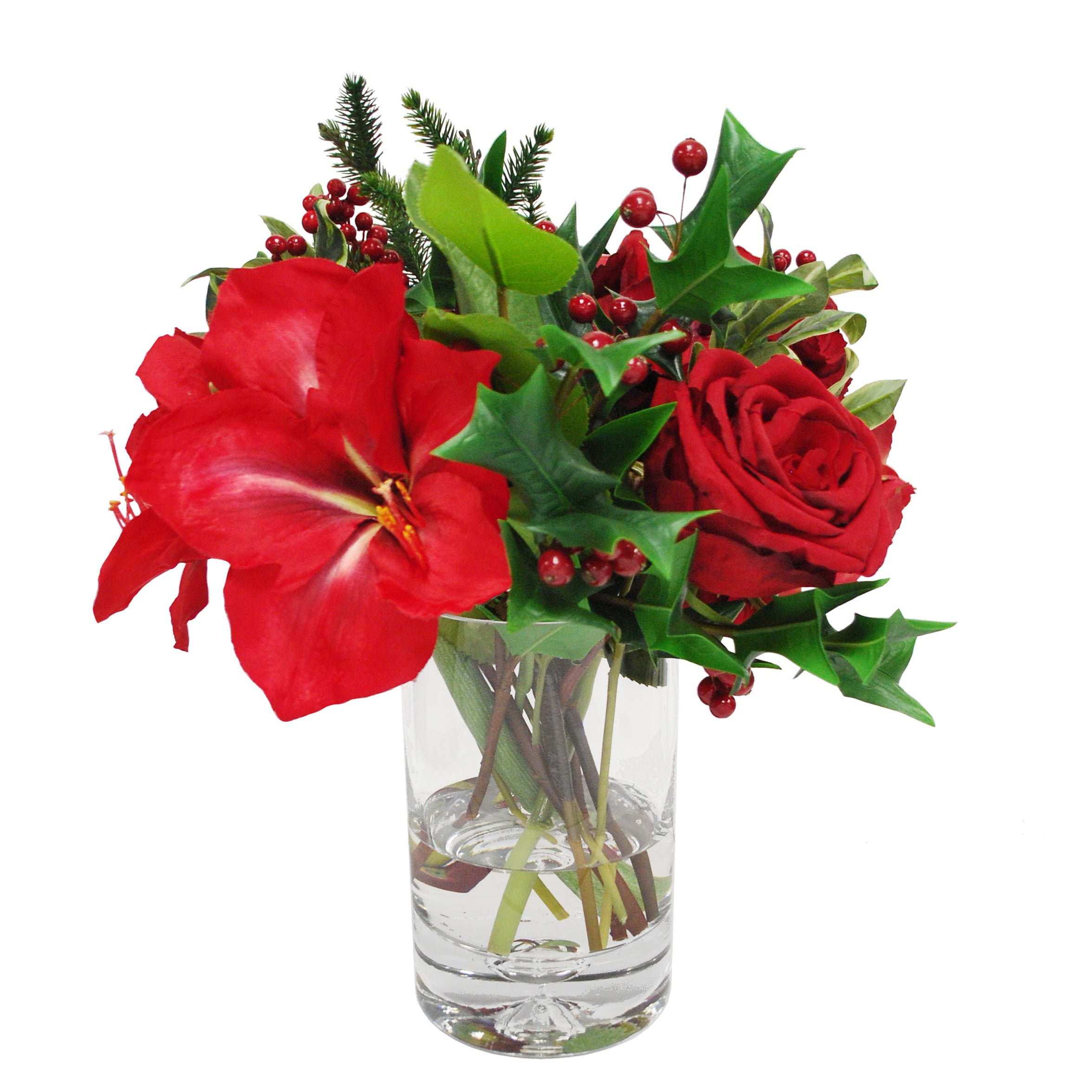 Amaryllis Rose in Vase 16", Luxury Holiday Faux Floral Arrangement ...